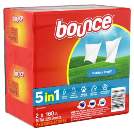 Bounce Fabric Softener Dryer Sheets, Outdoor Fresh, 160-count, 2-pack