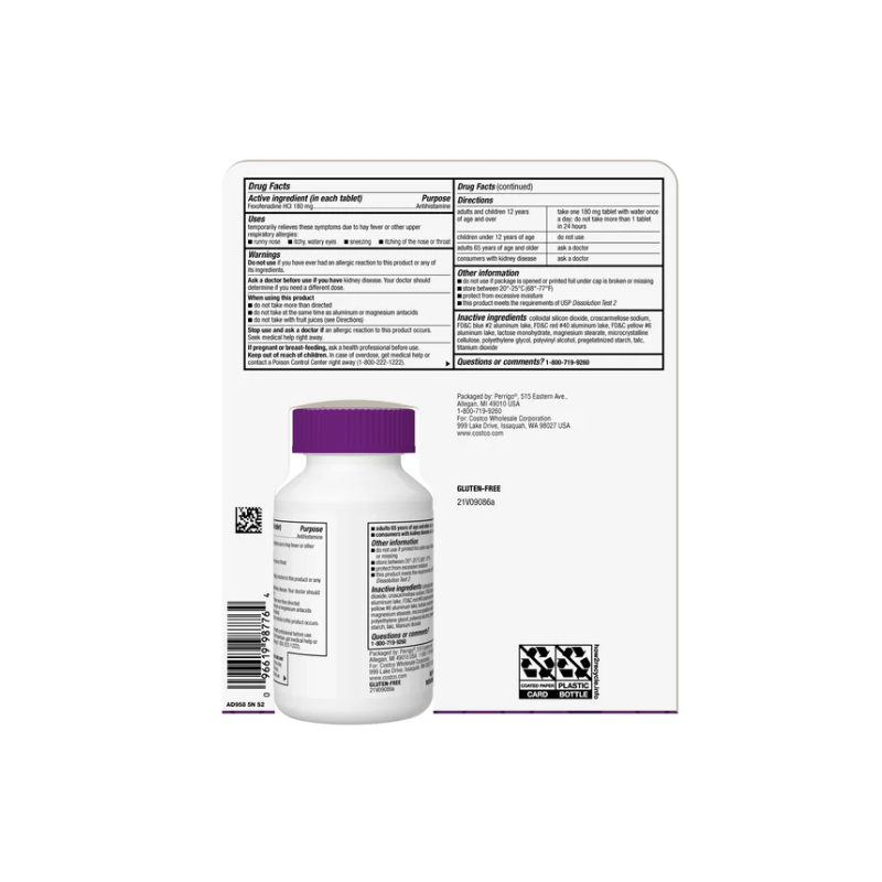 Kirkland Signature Aller-Fex Antihistamine 180 mg., 180 Tablets